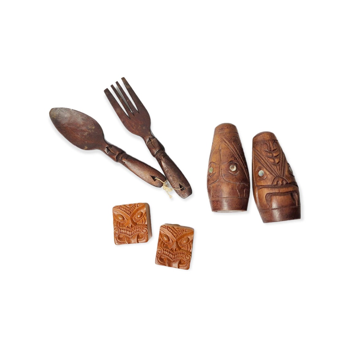 Maori Koruru / Salt & Pepper Shakers / Handmade / Wood / Tiki Room ...