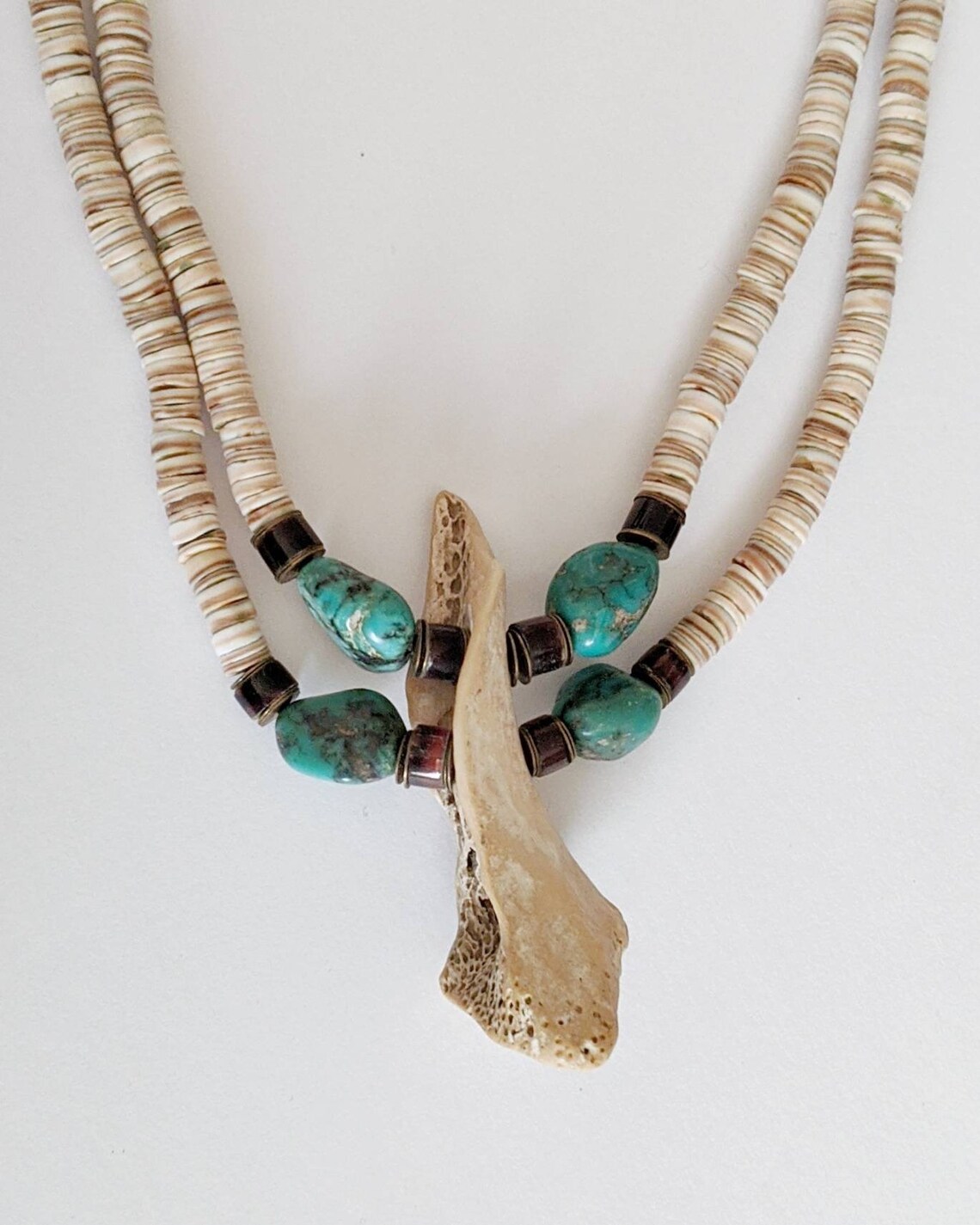 Native American Style Necklace / Bone / Shell / Turquoise / | Etsy