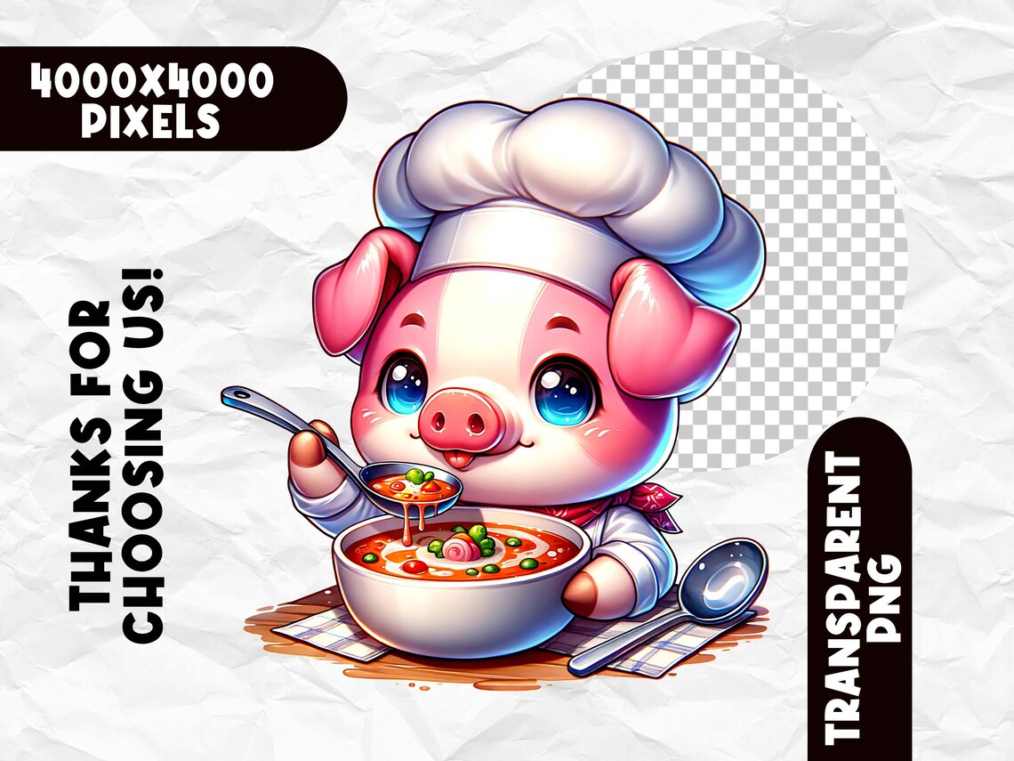 Chef Pig Clipart, Funny Pig Art, Cooking Pig Clipart, Chef Pig PNG, Pig ...