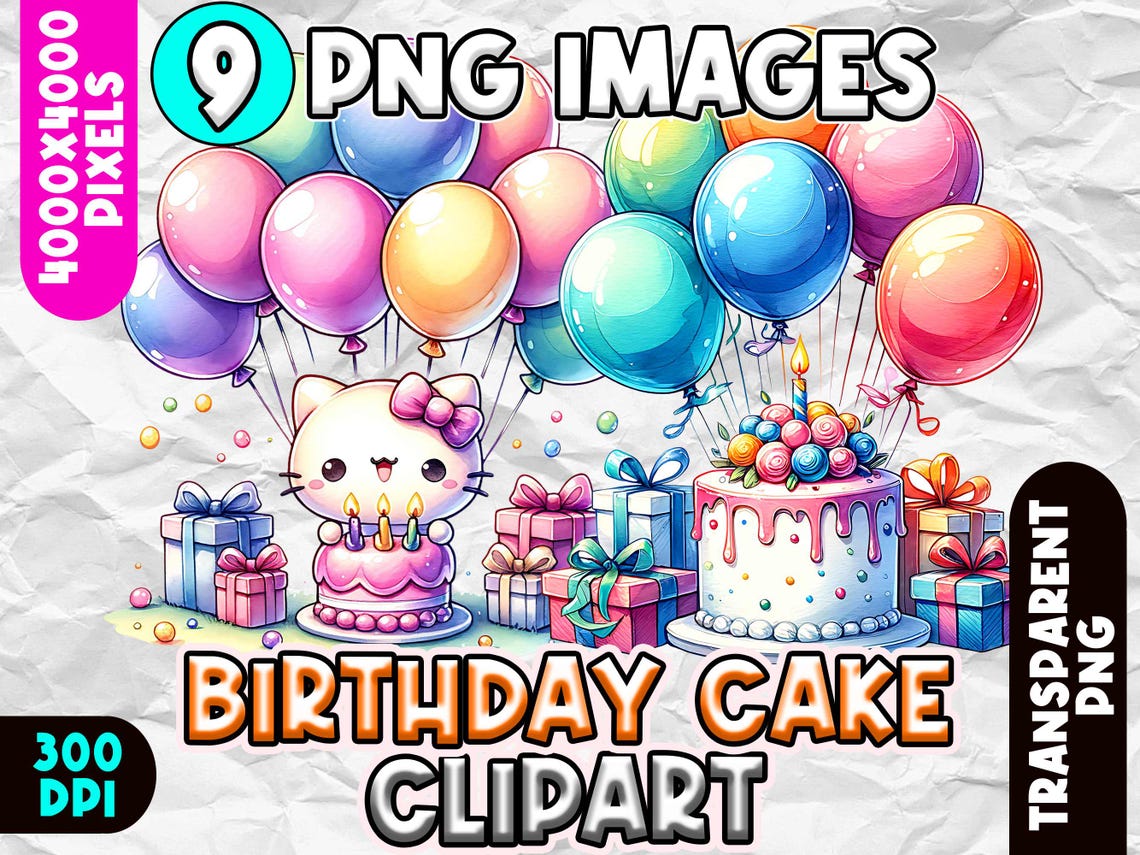 Birthday Cake Clipart, Birthday Party Graphics, PNG Cake Art, Colorful ...
