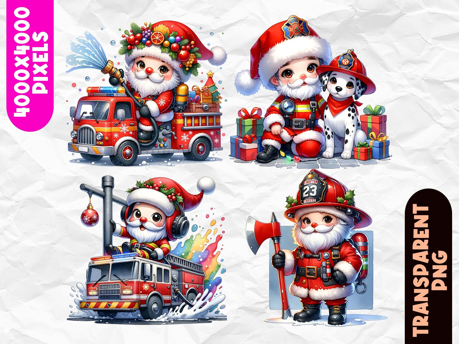 Christmas Firefighter Clipart, Cute Fireman PNG, Holiday Firefighter ...