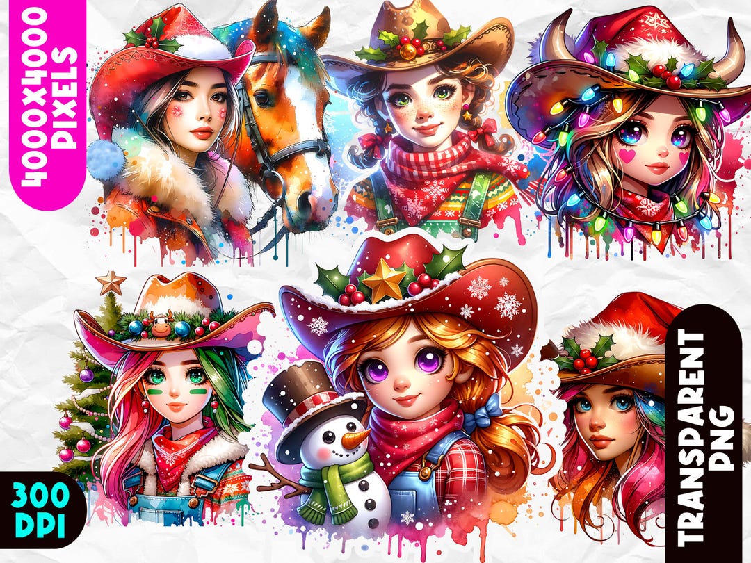 Christmas Cowgirl Clipart, Holiday Western Clipart, Cowgirl Clipart PNG ...