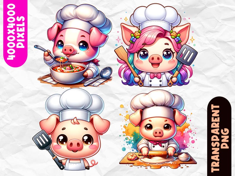 Chef Pig Clipart, Funny Pig Art, Cooking Pig Clipart, Chef Pig PNG, Pig ...