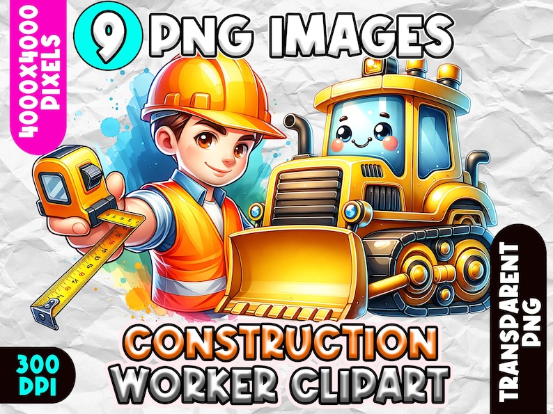 Construction Worker Clipart, Cute Builder PNG, Heavy Equipment Graphics ...