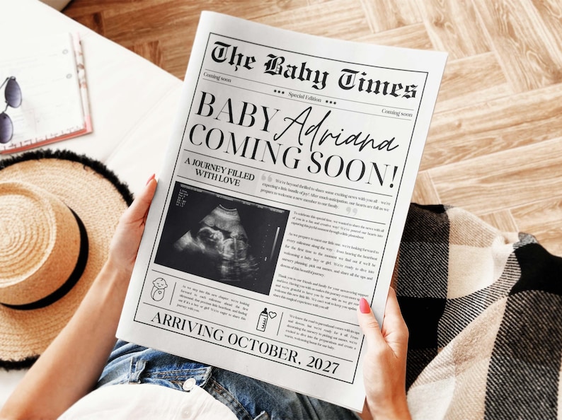 Custom Newspaper Pregnancy Announcement, Baby Announcement Newspaper ...