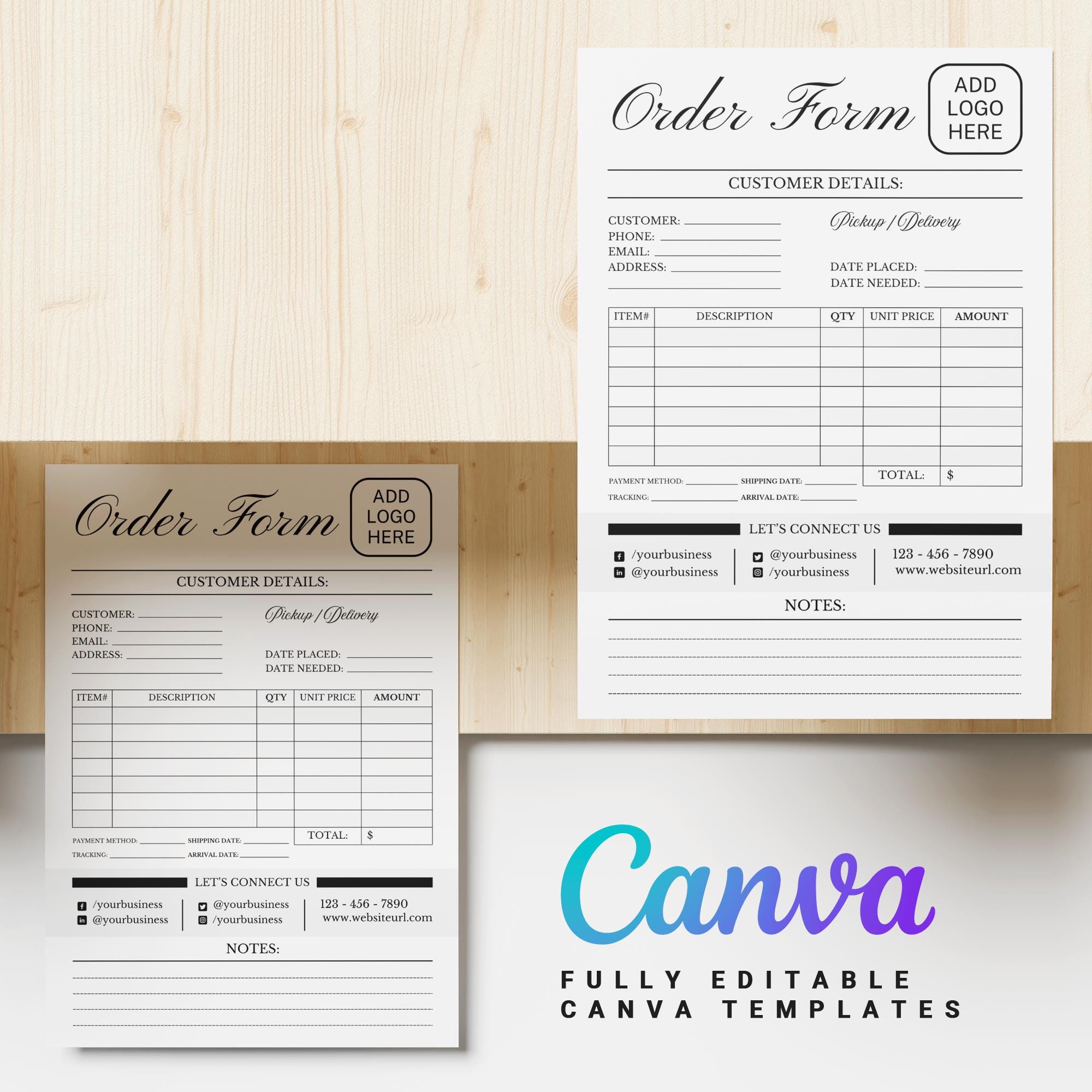 Order Form Template, Custom Order Form, Small Business Order Form ...