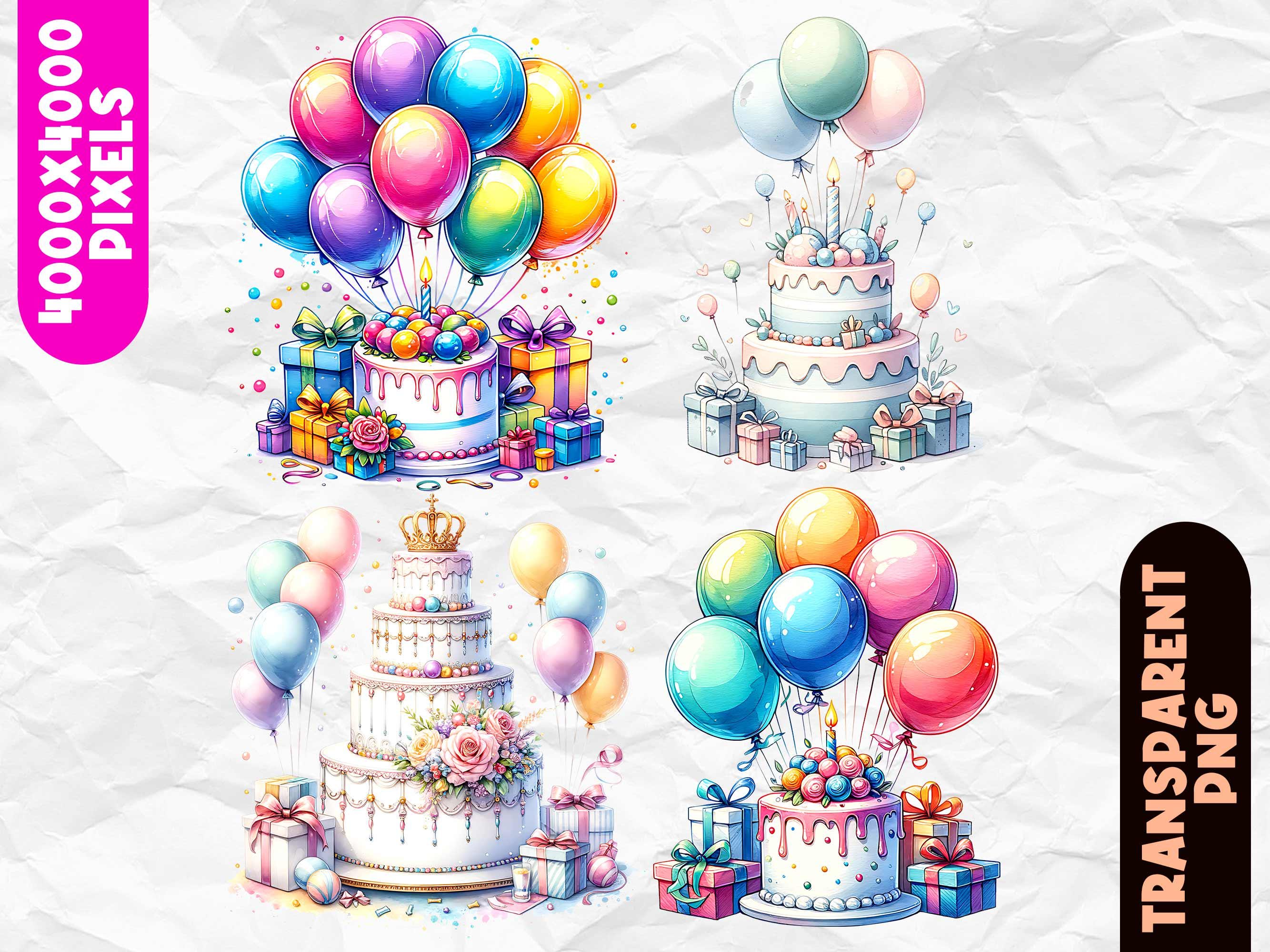 Birthday Cake Clipart, Birthday Party Graphics, PNG Cake Art, Colorful ...
