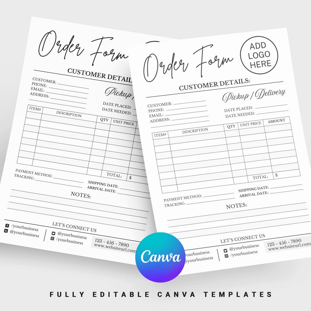 Custom Order Form Canva, Small Business Forms, Order Form Template ...