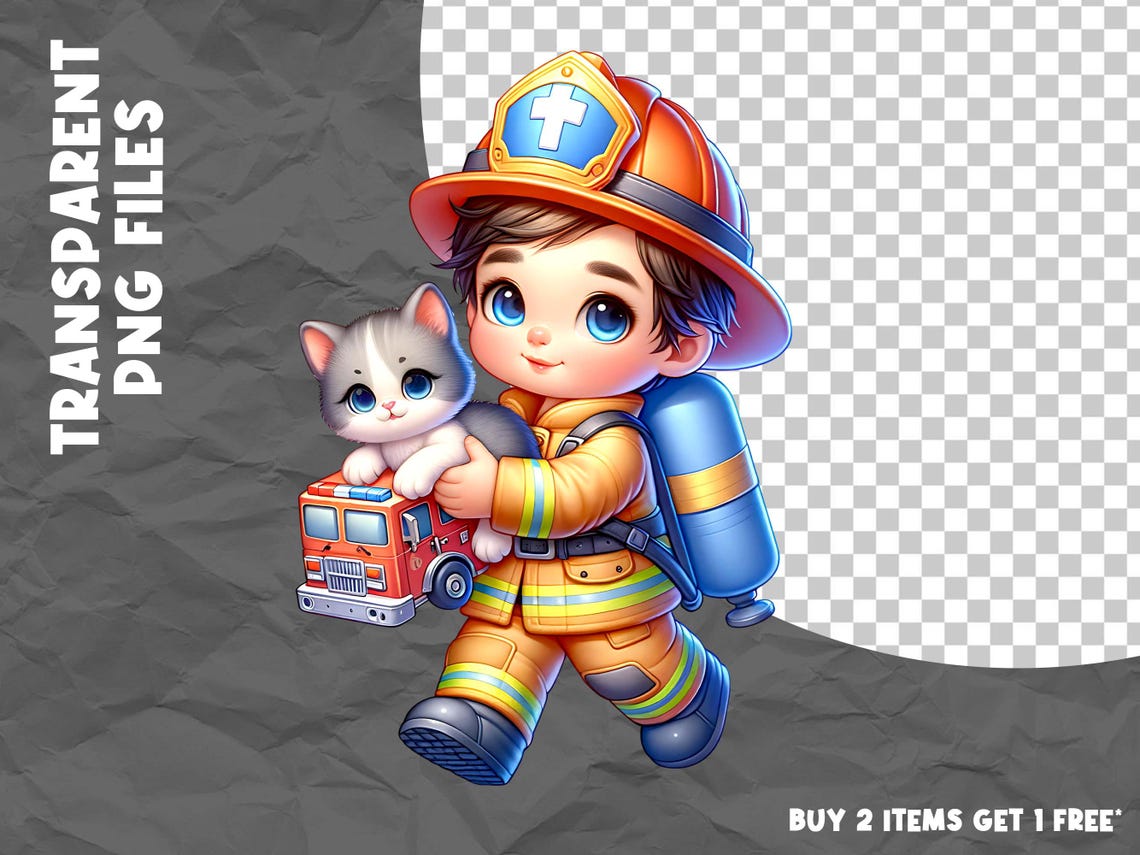Firefighter Clipart PNG, Watercolor Firefighter Graphics, Fire Truck ...