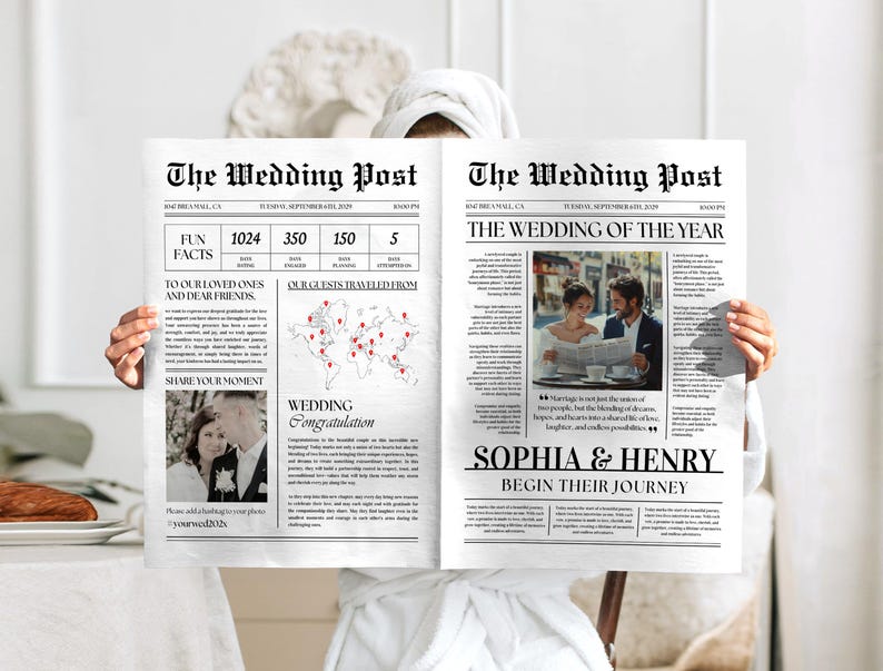 Canva Wedding Newspaper Template, Editable Wedding Itinerary, Wedding ...