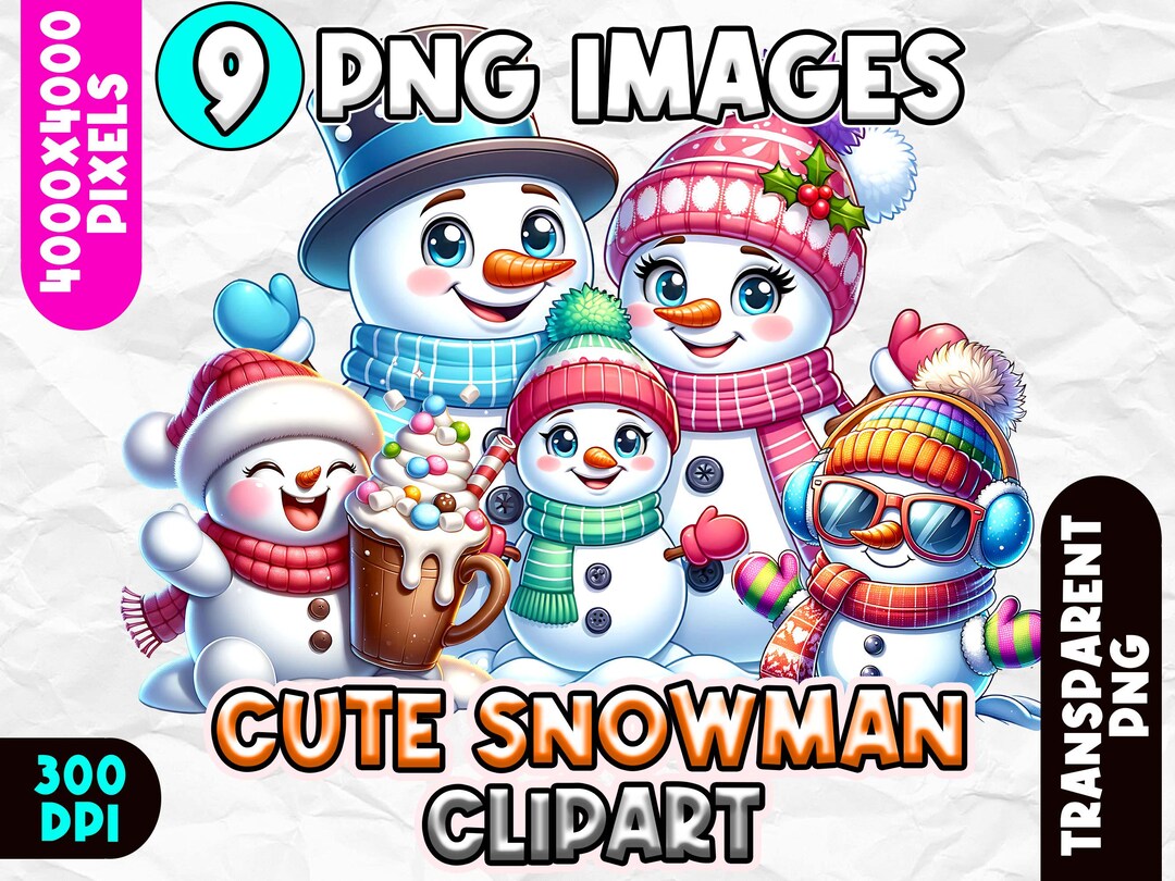 Snowman Clipart PNG, Adorable Winter Snowman Clipart, Holiday Party ...