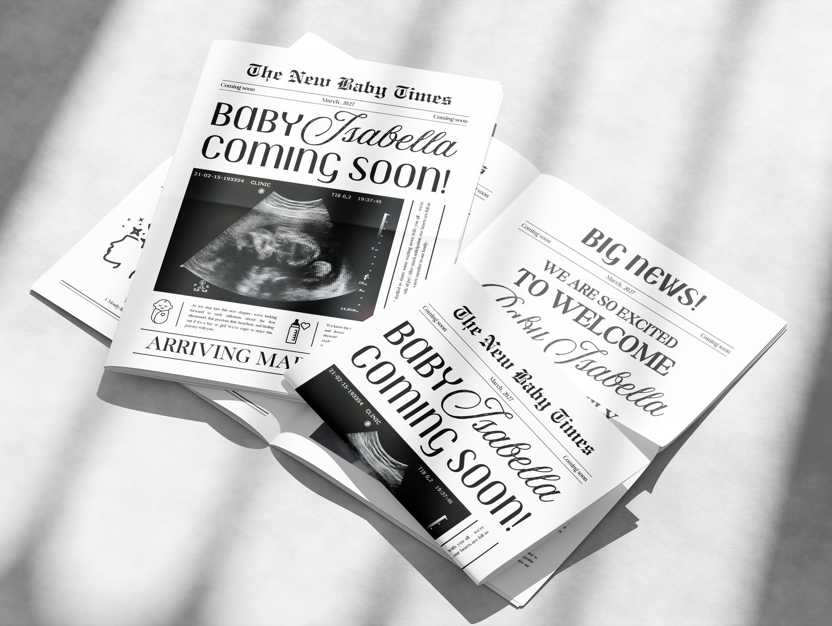 Canva Newspaper Pregnancy Announcement, Large Pregnancy Reveal ...