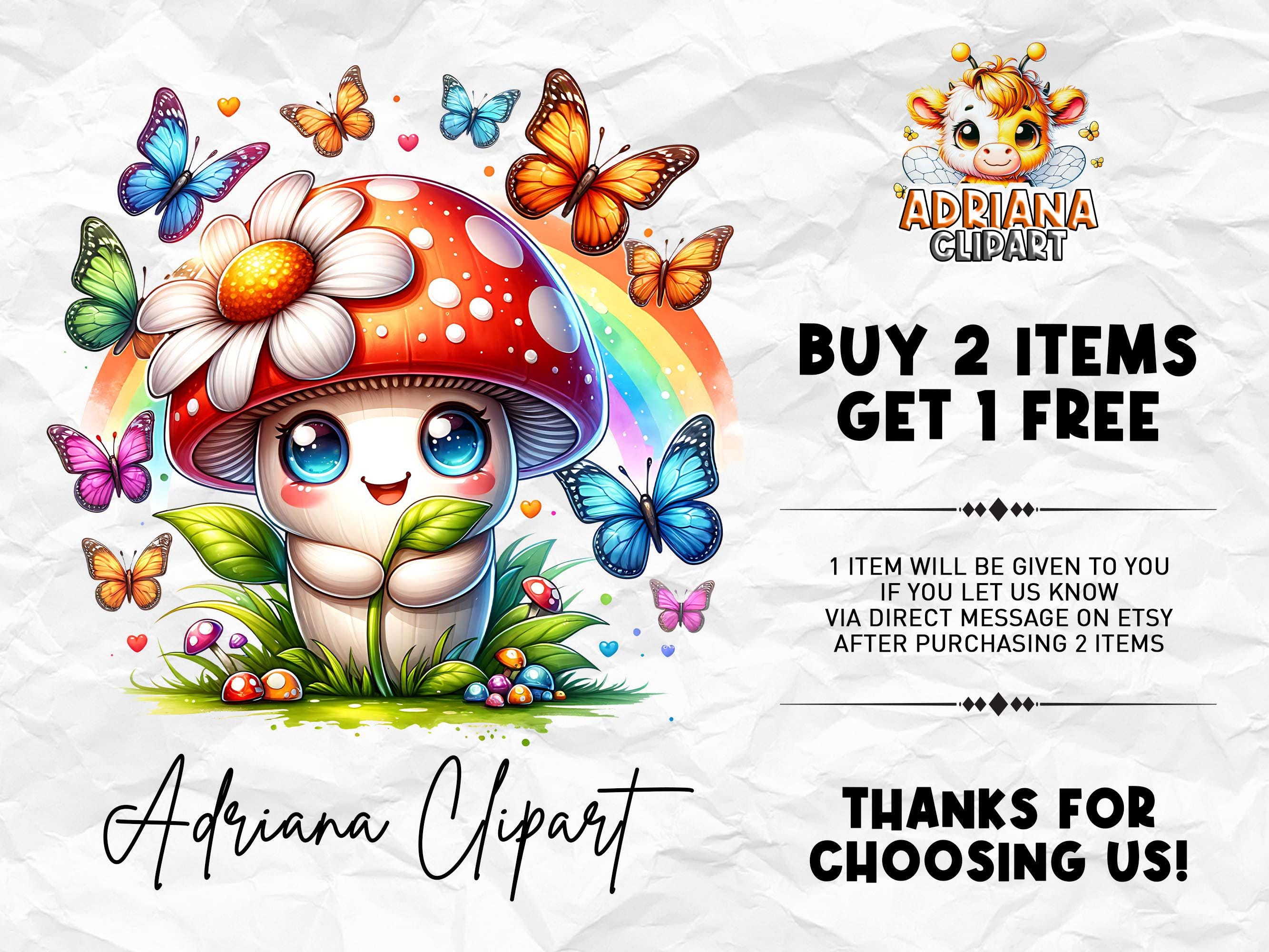 Cute Mushroom Clipart, Mushroom Art PNG, Mushroom Illustrations, Cute ...