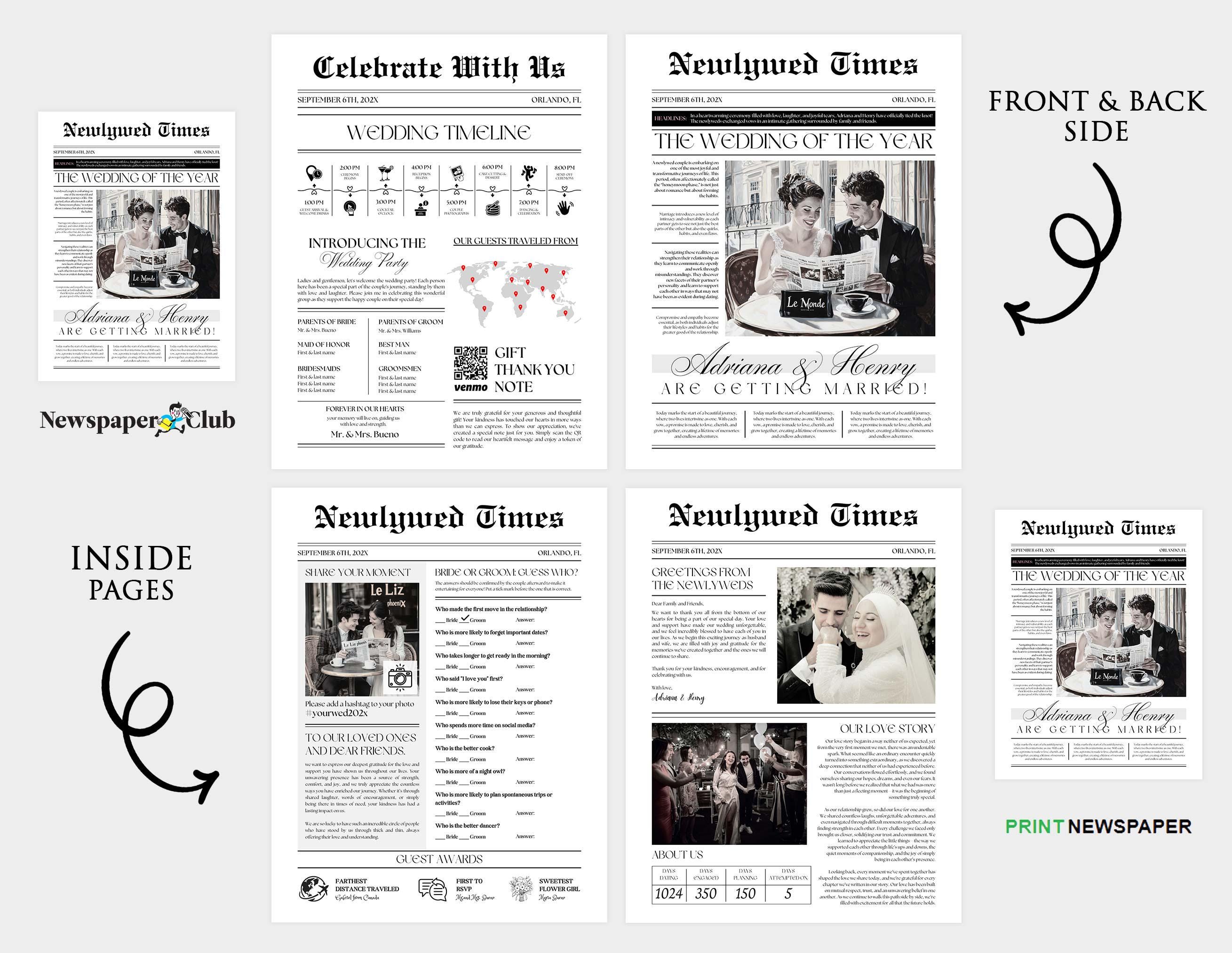 Folded Wedding Newspaper Template, Editable Newspaper Wedding Newspaper ...