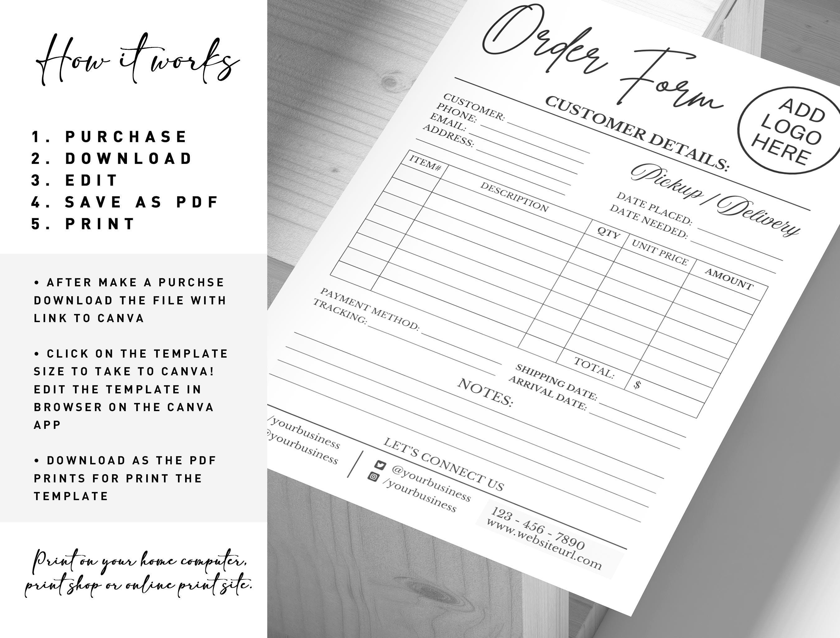 Order Form Template, Custom Order Form, Small Business Order Form ...