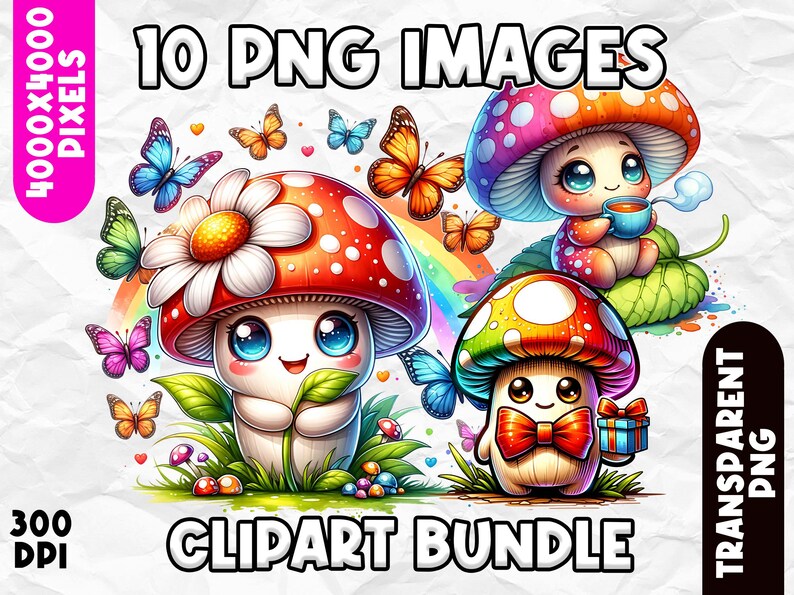 Cute Mushroom Clipart, Mushroom Art PNG, Mushroom Illustrations, Cute ...