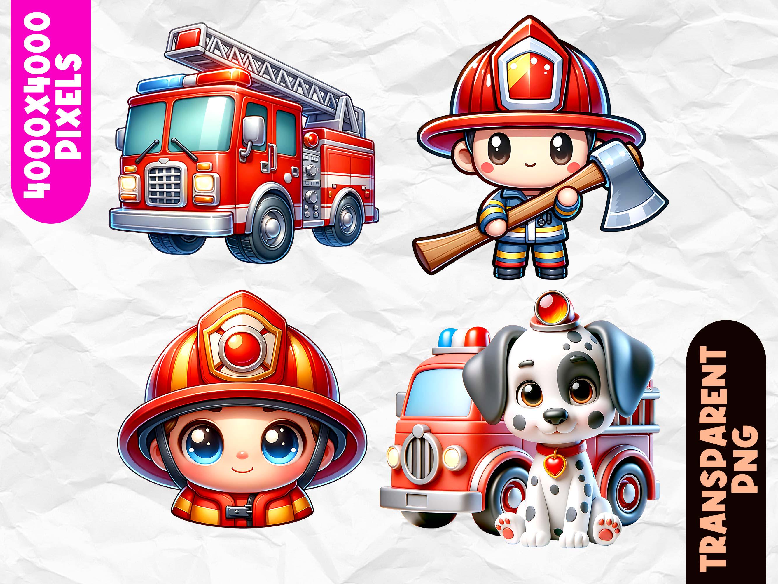 Firefighter Clipart PNG, Watercolor Firefighter Graphics, Fire Truck ...