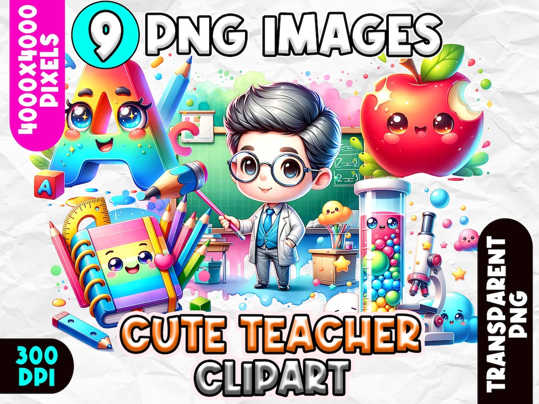 Teacher Clipart PNG, Cute Classroom Art, School Supplies Graphics ...