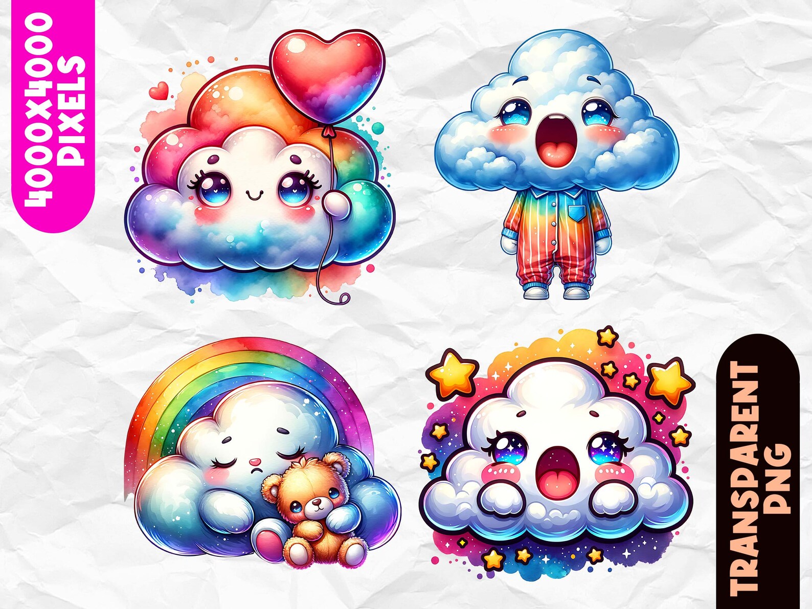Sleepy Cloud Clipart, Cute Cloud Graphics, Cloud Illustration, Cloud ...