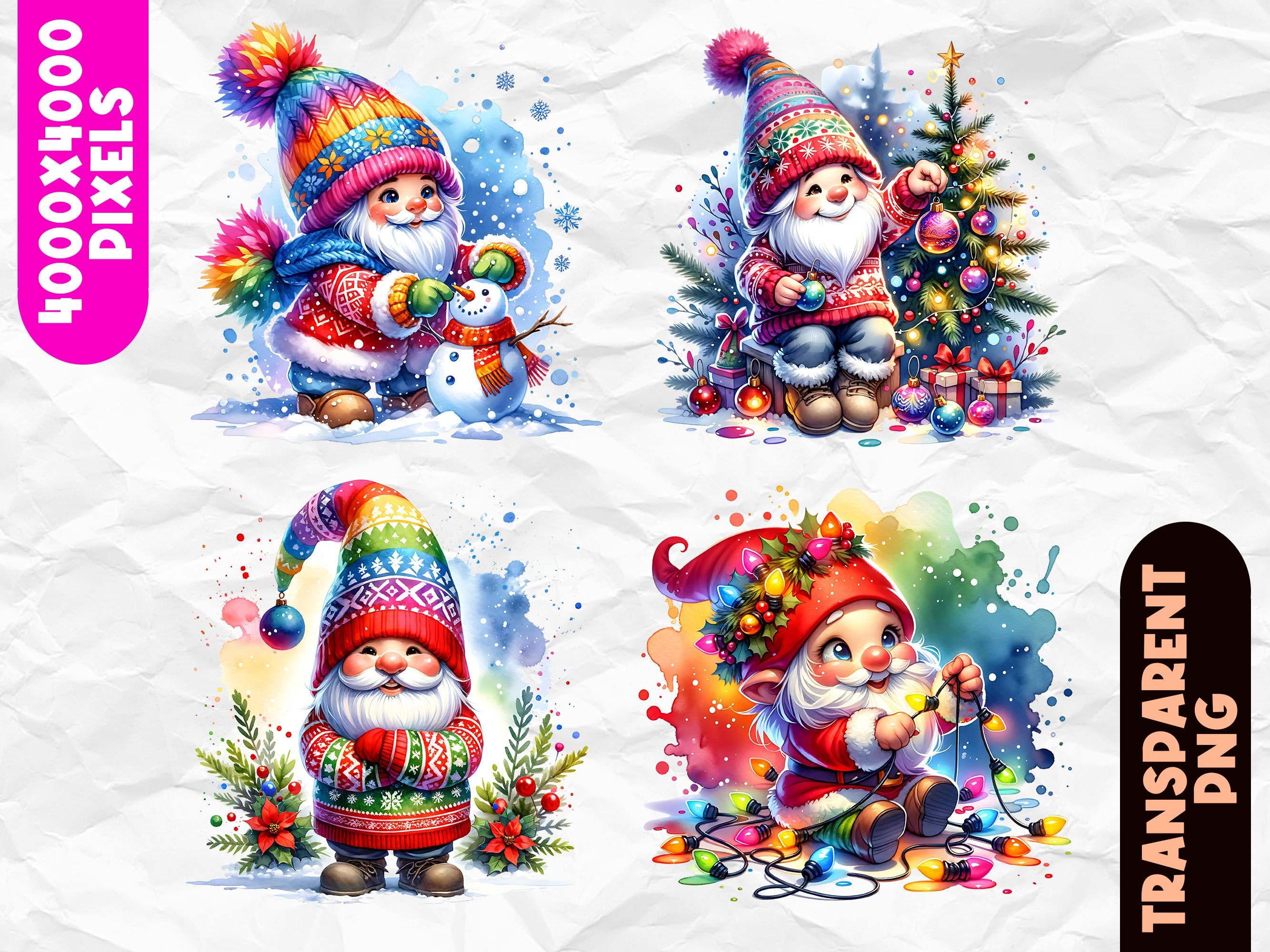 Christmas Gnome Clipart, Cute Gnome PNG, Holiday Illustrations, Festive ...