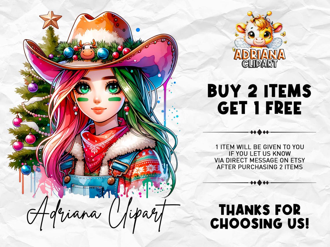 Christmas Cowgirl Clipart, Holiday Western Clipart, Cowgirl Clipart PNG ...