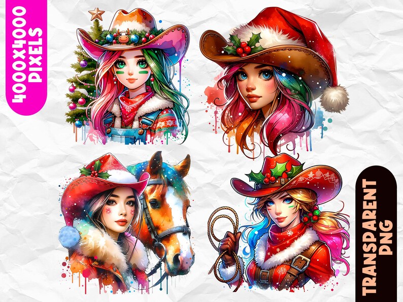 Christmas Cowgirl Clipart, Holiday Western Clipart, Cowgirl Clipart PNG ...