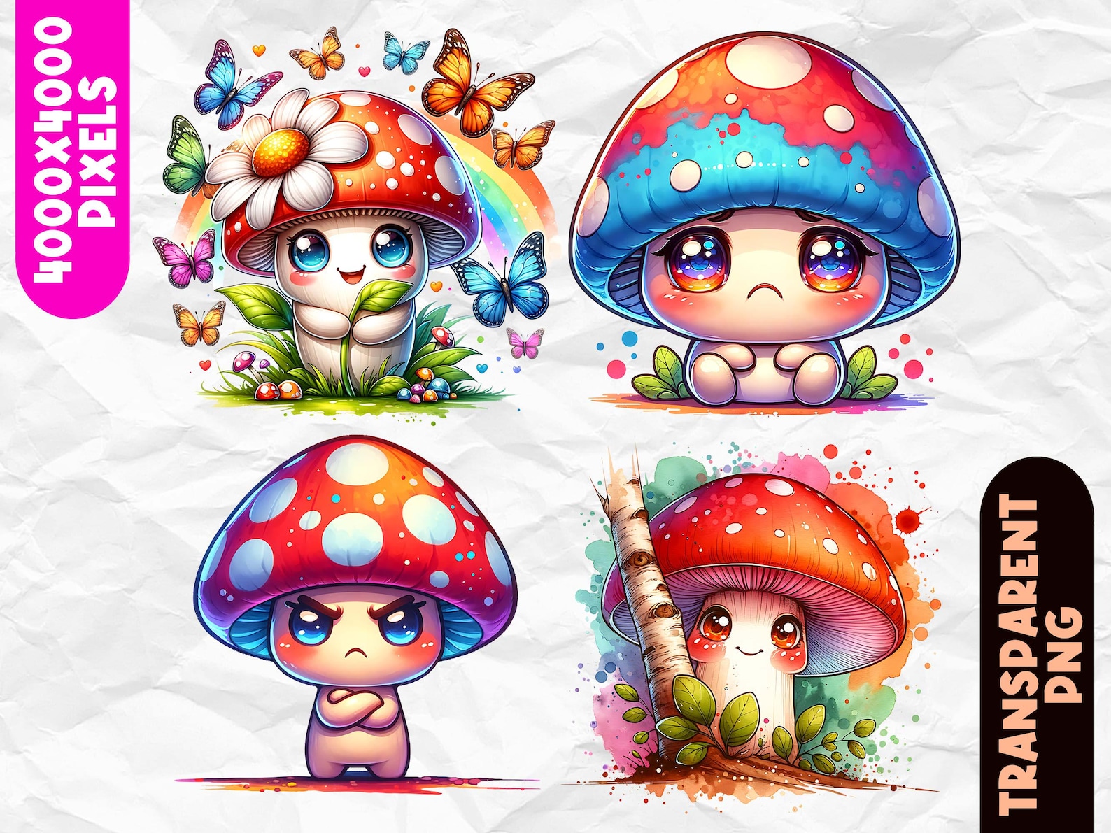 Cute Mushroom Clipart, Mushroom Art PNG, Mushroom Illustrations, Cute ...