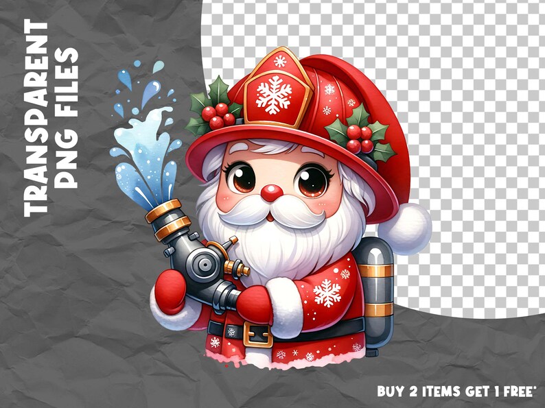 Christmas Firefighter Clipart, Cute Fireman PNG, Holiday Firefighter ...