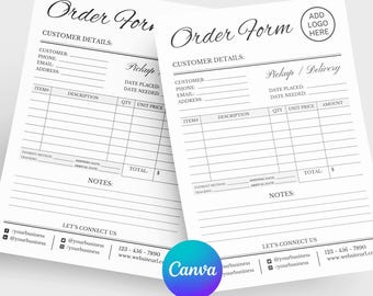 Editable Order Form Template, Printable Small Business Order Form ...