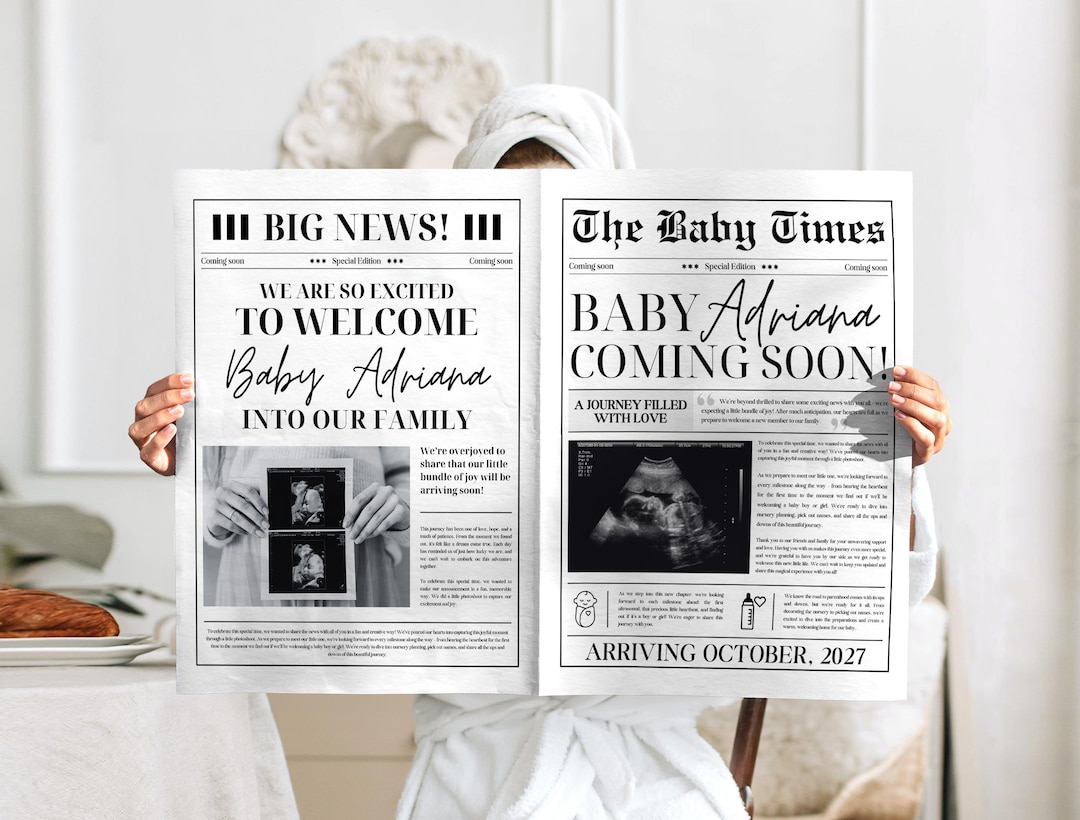 Custom Newspaper Pregnancy Announcement, Baby Announcement Newspaper ...