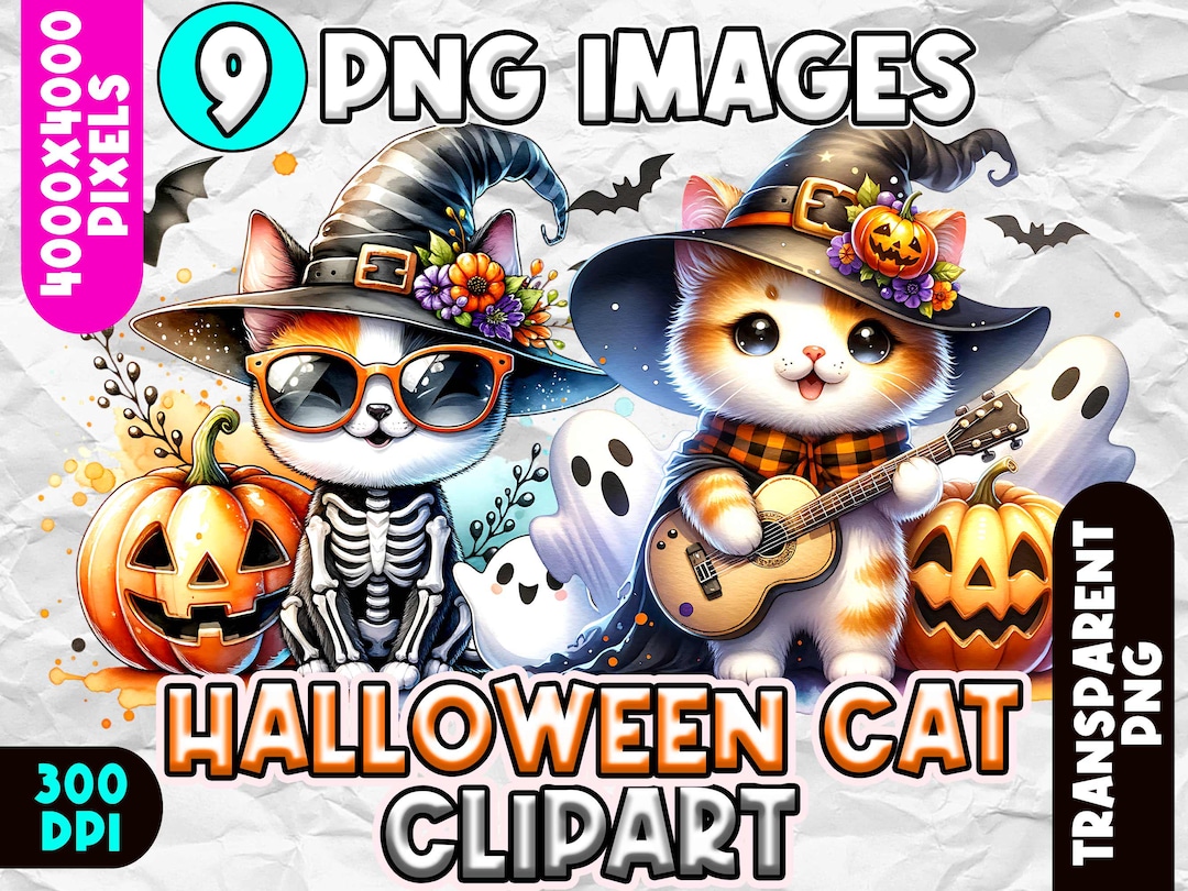 Halloween Cat Clipart, Spooky Cat PNG, Cute Black Cat Graphics ...