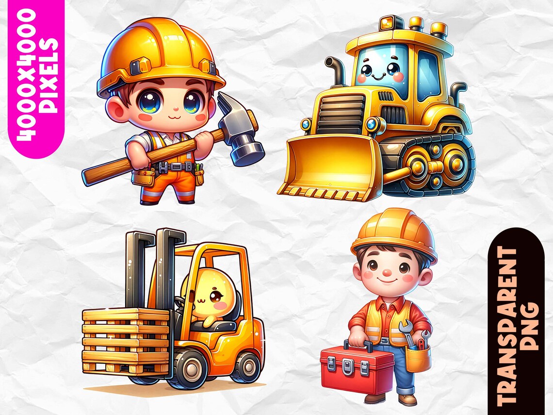 Construction Worker Clipart, Cute Builder PNG, Heavy Equipment Graphics ...