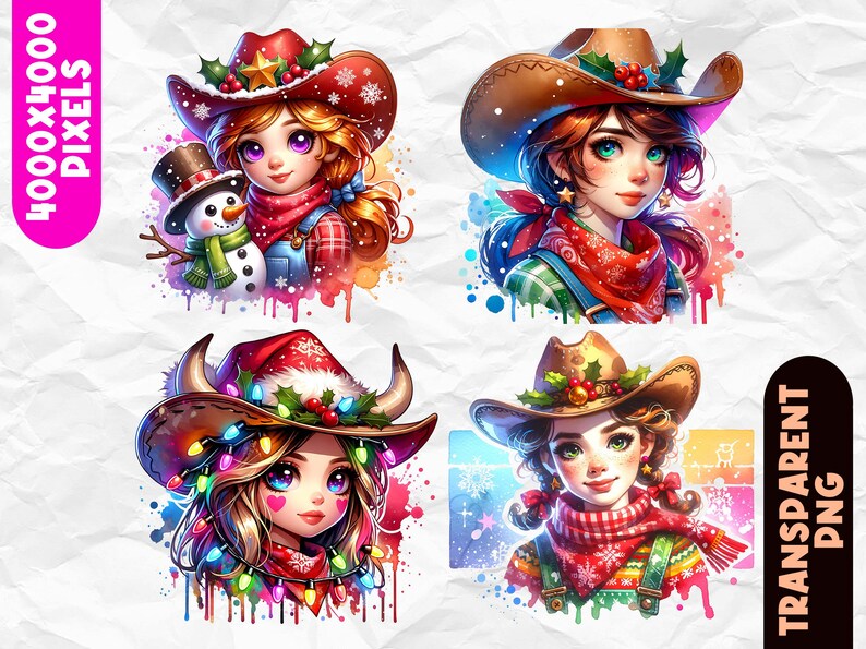 Christmas Cowgirl Clipart, Holiday Western Clipart, Cowgirl Clipart PNG ...