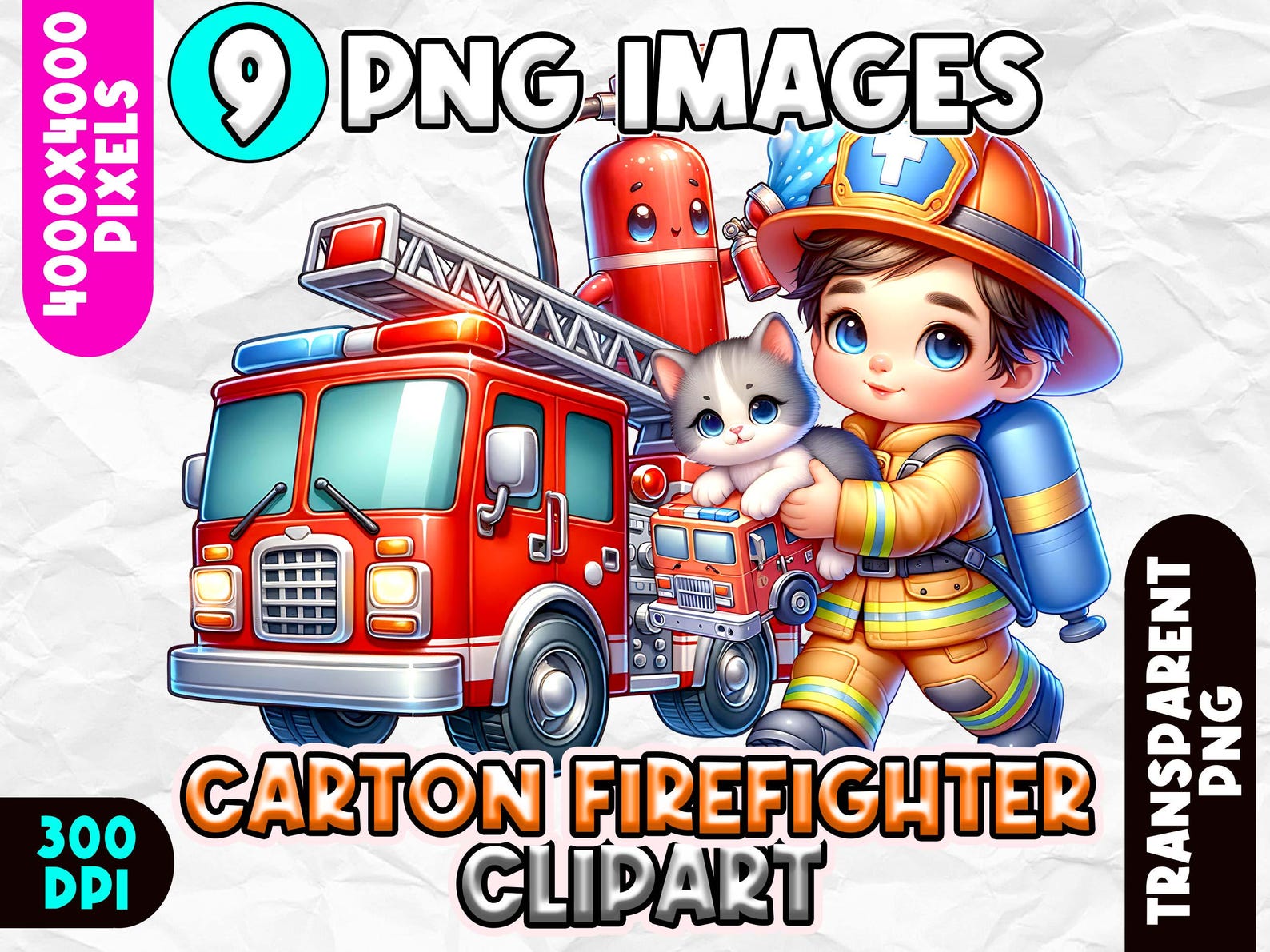 Firefighter Clipart PNG, Watercolor Firefighter Graphics, Fire Truck ...
