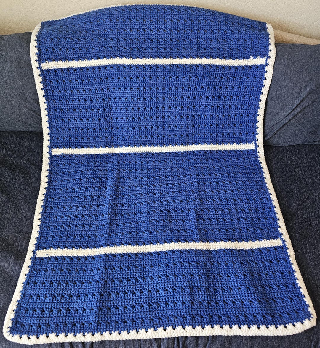 Blue and White Crocheted Throw Blanket - Etsy