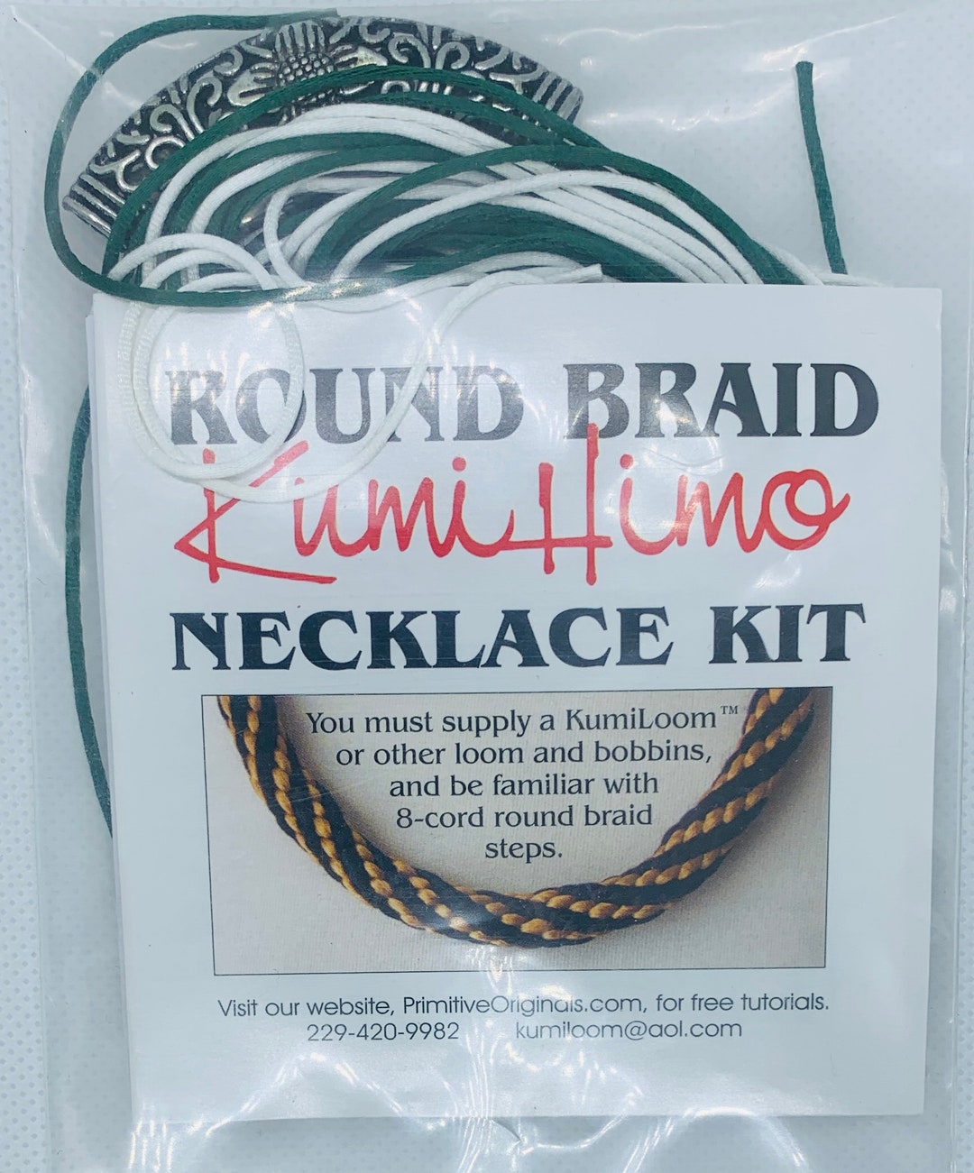 Kumihimo Round Braid Necklace Kit, Green and White, Silver Focal Bead ...