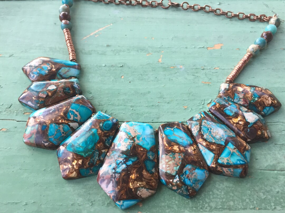 Handcrafted Graduated Gemstone Collar Necklace-blue Impression Jasper ...