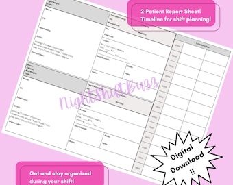 4-patient Nurse Report Sheet, Separate Timeline Included, Nurse Brain ...