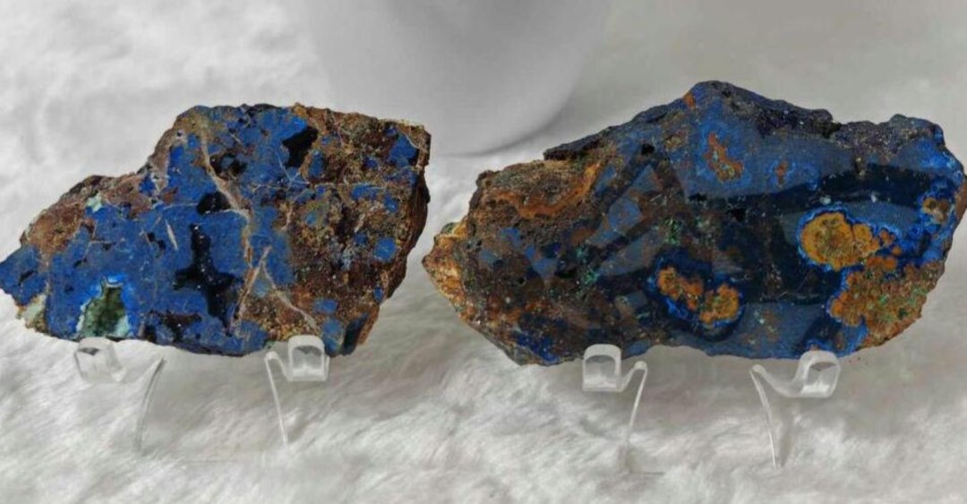 Half Raw Half Polished Azurite With Malachite Inclusion Slabs - Etsy
