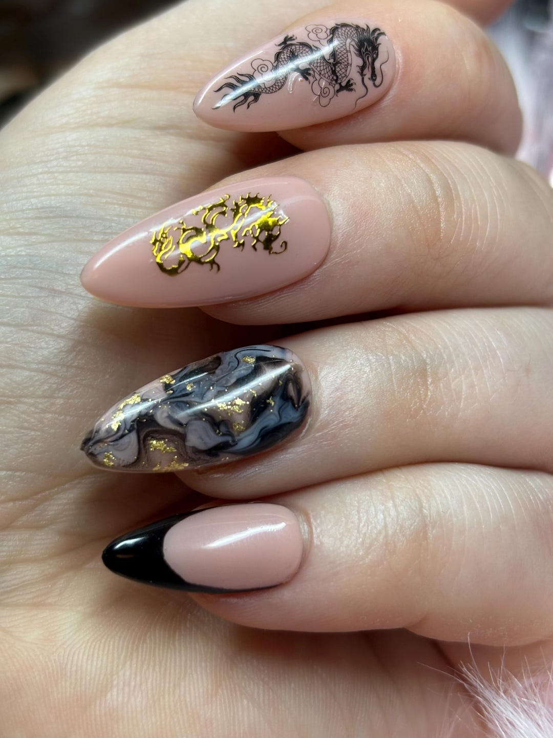 Japanese Style Nails With French Set of 20 Nails Handmade Nail Art ...