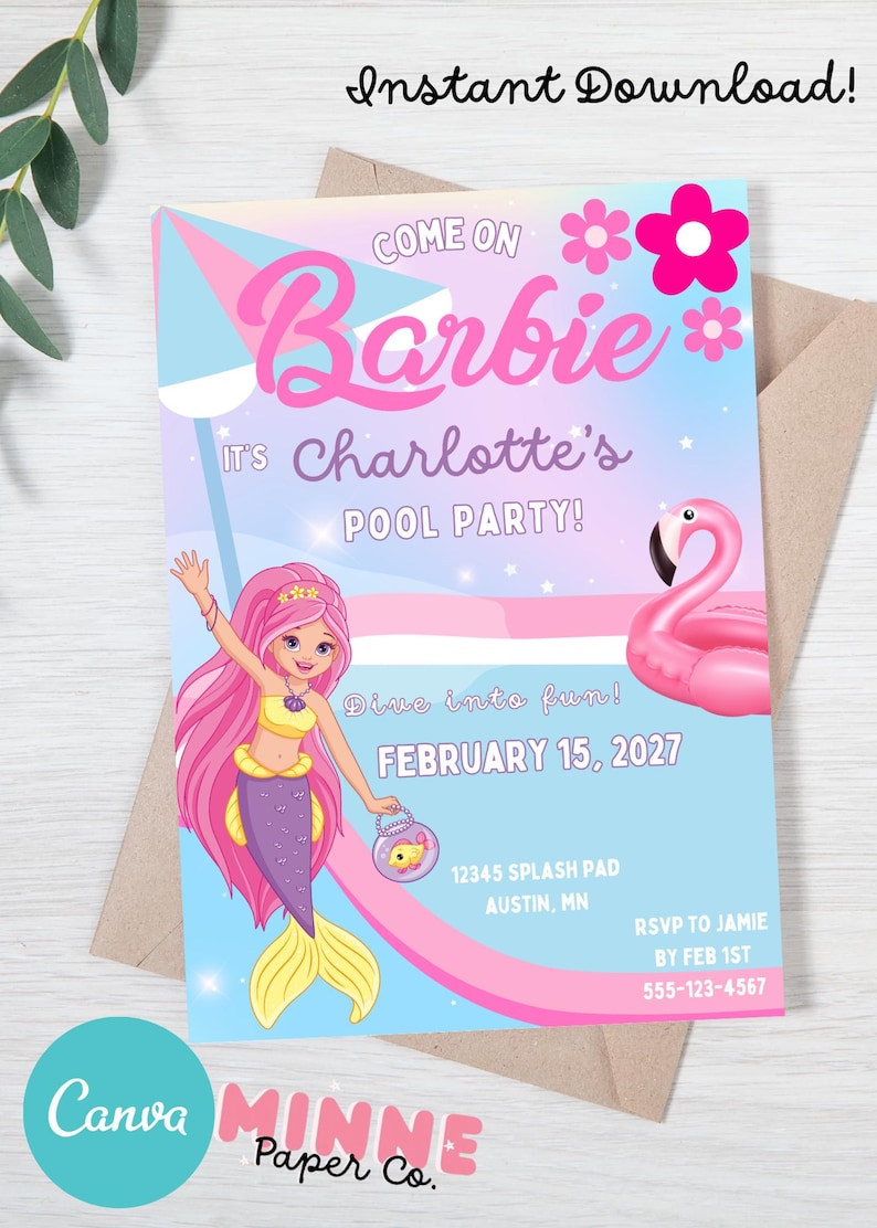 Come on Pool Party Birthday Party Invite, Editable Instant Download ...