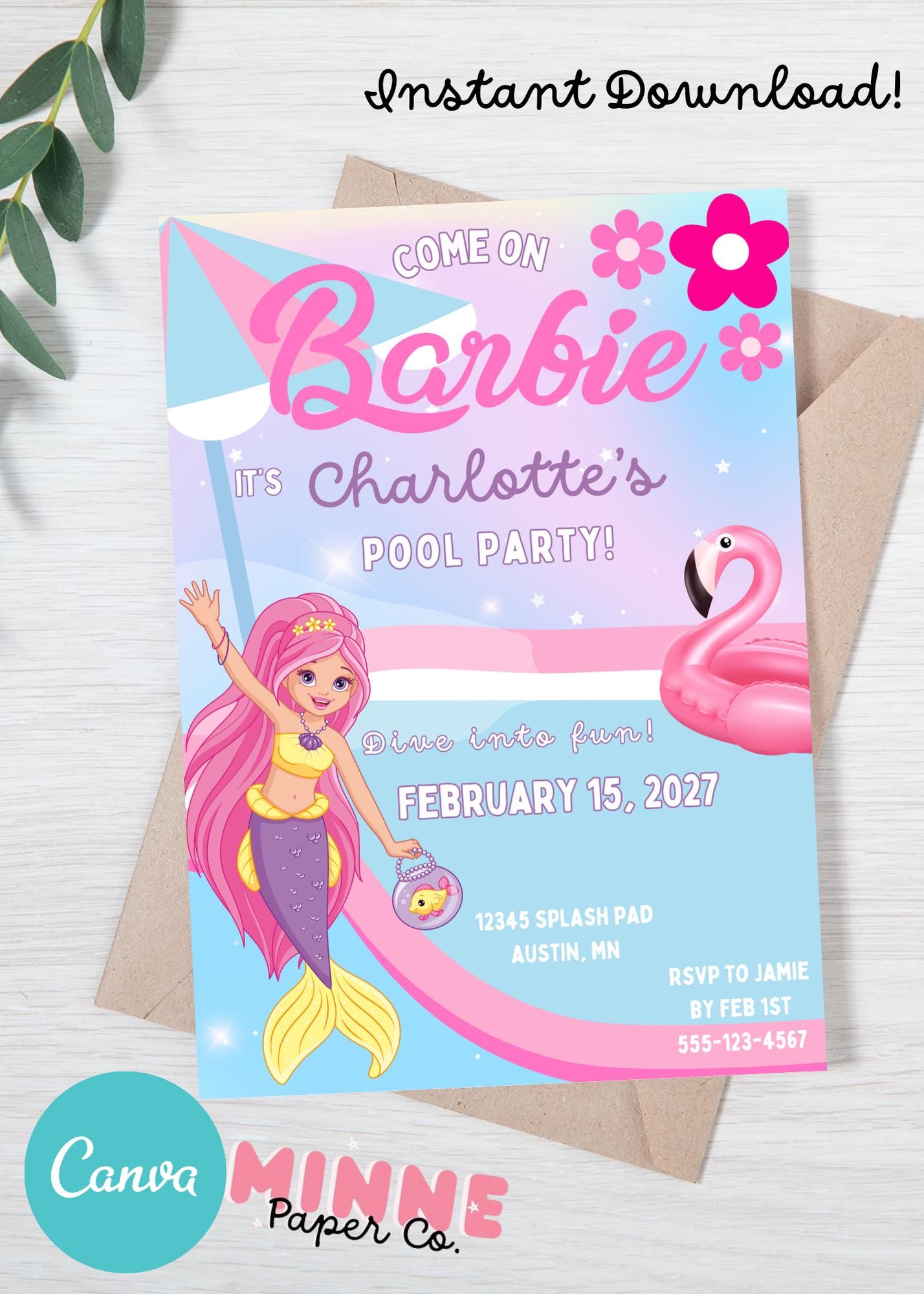 Come on Pool Party Birthday Party Invite, Editable Instant Download ...