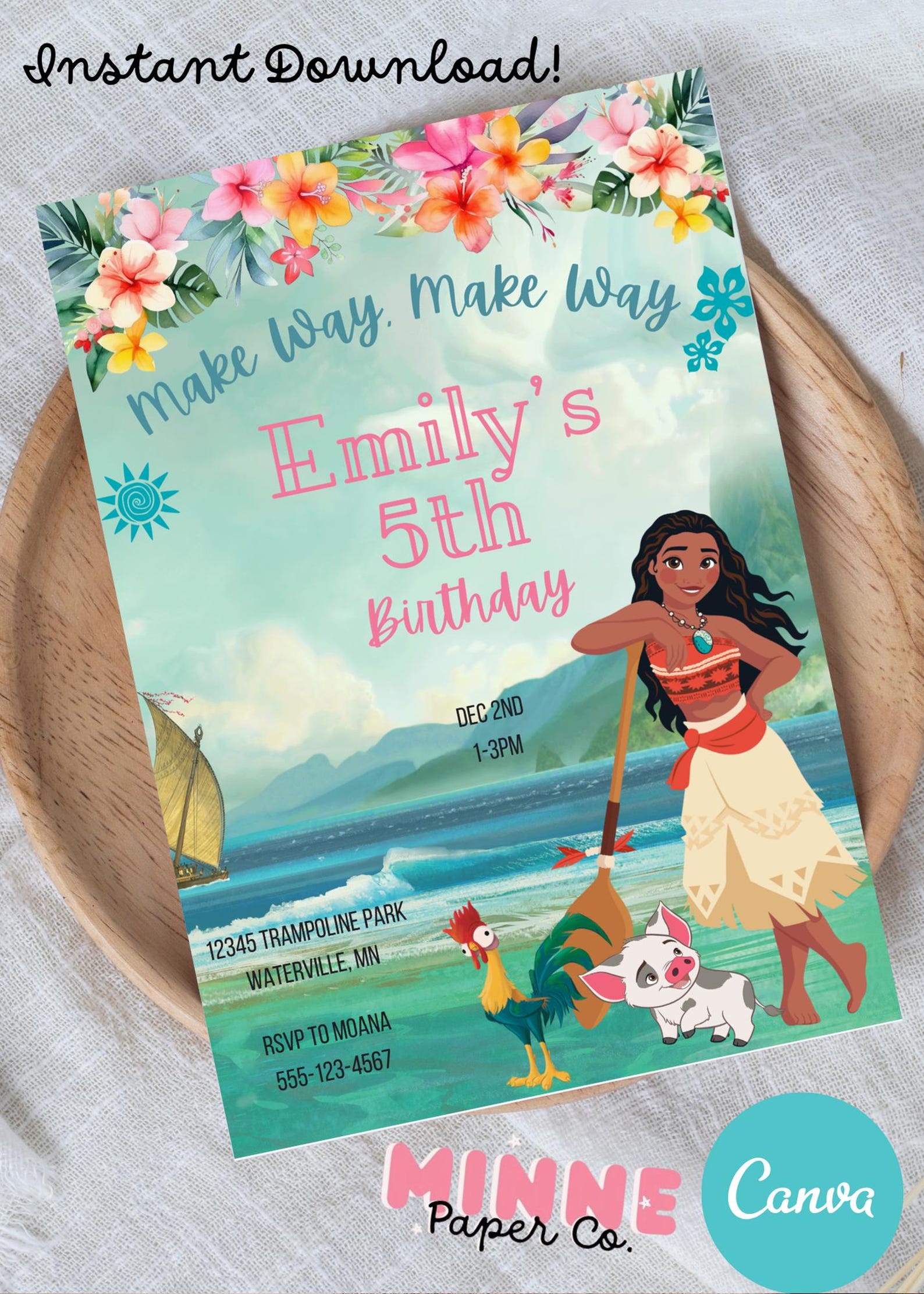 Hawaiian Princess Make Way Birthday Party Invite Editable Instant ...