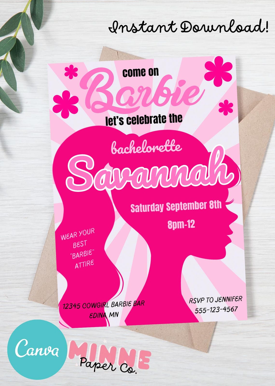 Come on Bachelorette Party Invitation, Pink Doll Outline Invite ...