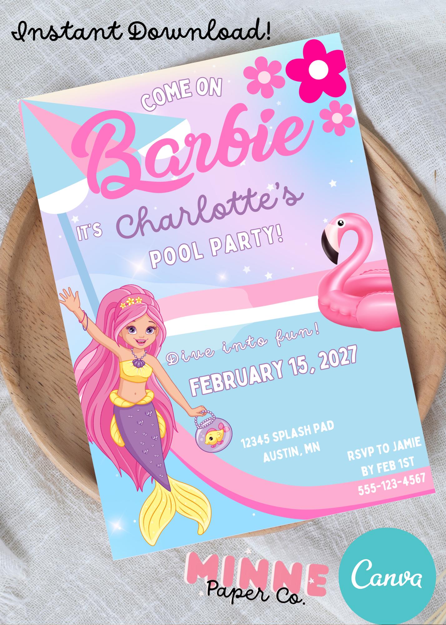 Come on Pool Party Birthday Party Invite, Editable Instant Download ...