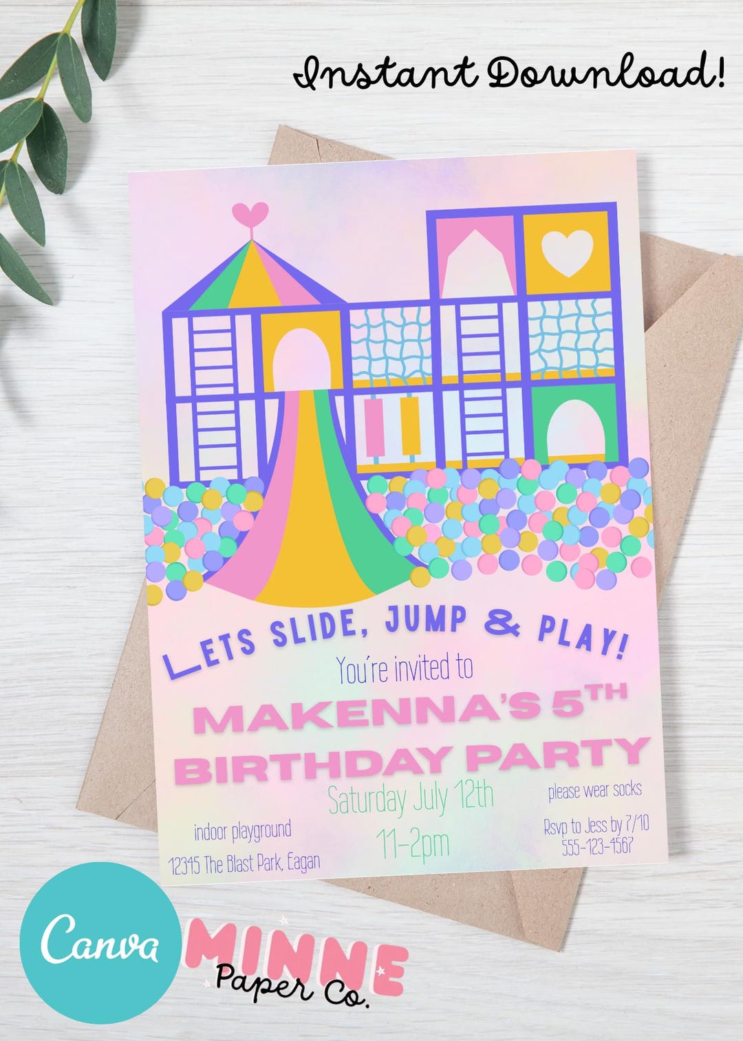 Indoor Playground Birthday Party Invitation: Editable Bounce House ...