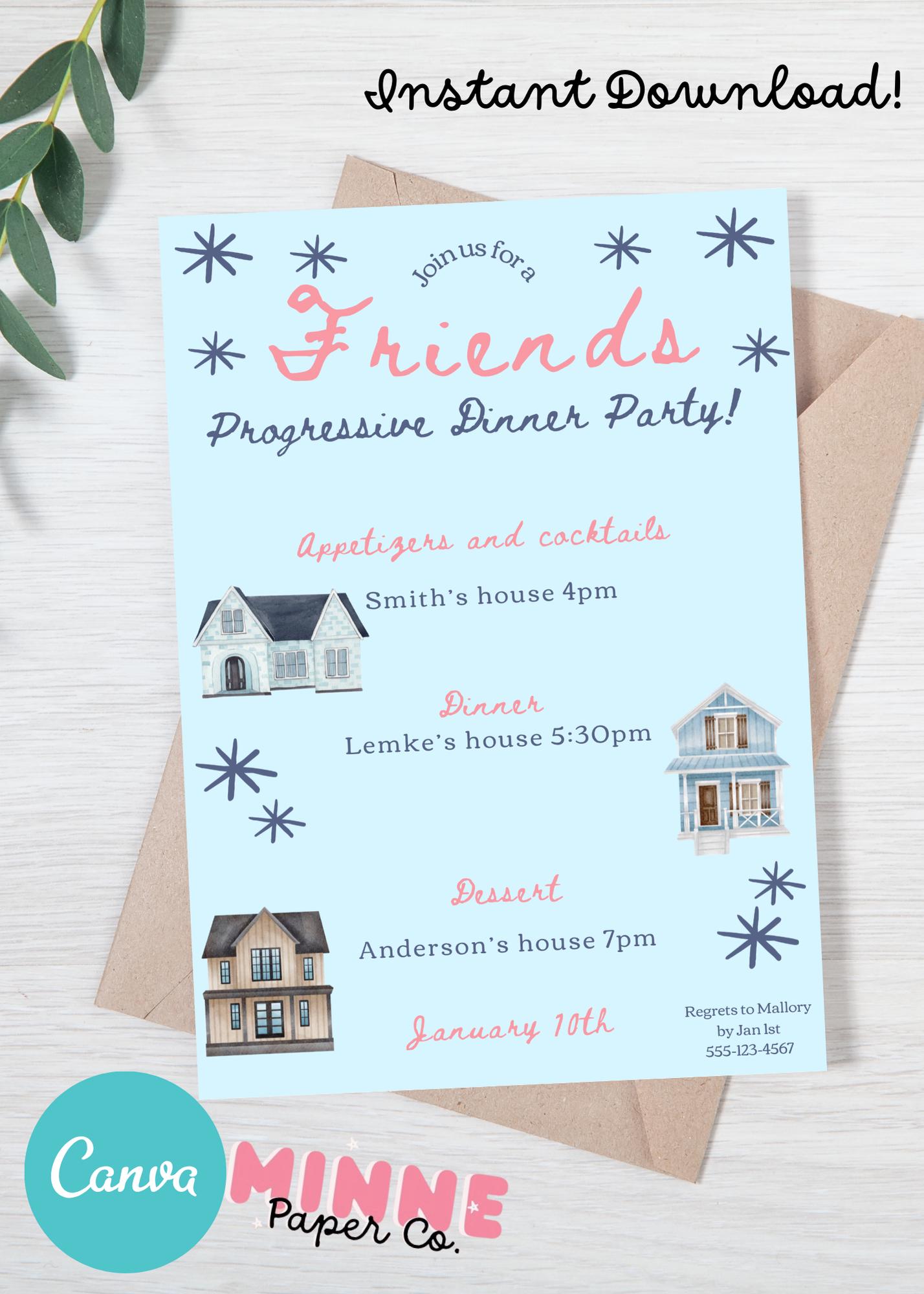 Progressive Dinner Party Invitation: Editable Friends Invite (digital ...