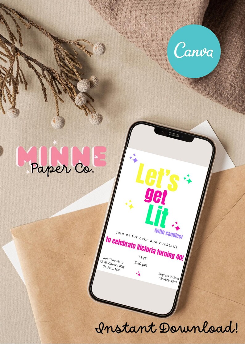 Let's Get Lit Invite, Funny Birthday Party Invite, Editable Instant ...