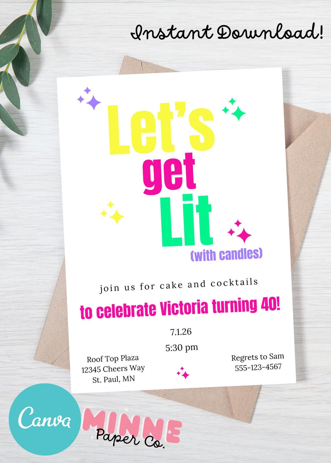 Let's Get Lit Invite, Funny Birthday Party Invite, Editable Instant ...