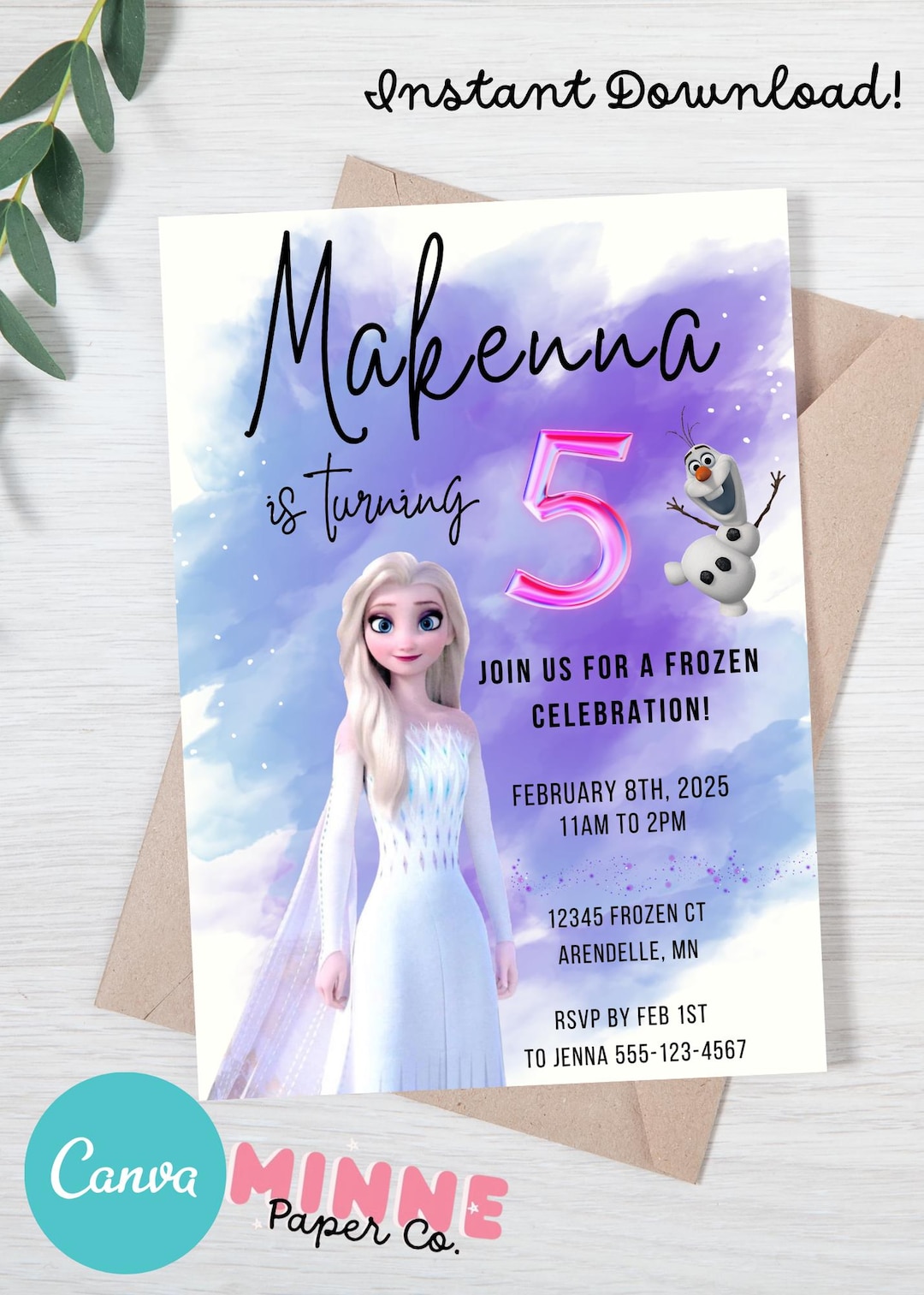 Winter Princess Celebration Theme Birthday Party Invite, Editable ...